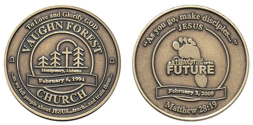 Church Celebrates with Custom Antique Brass Coins | Celebration Coins